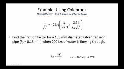 Colebrook Equation Jain Equation Pipe Diameter Sizing Iteration Ce 331 27 Jan 2021 Class 4
