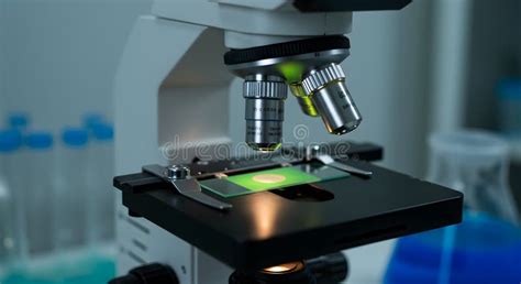 Detailed Close Up Of A Modern Microscope For Scientific Research Use