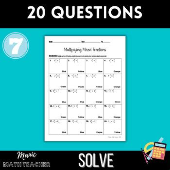 Color By Number Multiplying Mixed Fractions By Manic Math Teacher