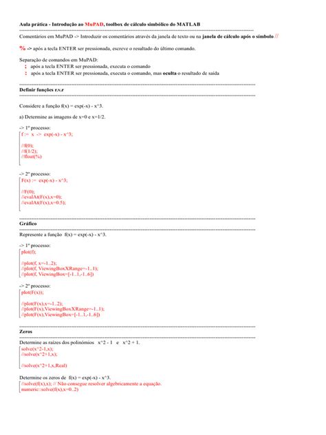 Aula Prática Introdução Ao Mupad Pdf Equações Matemática Aplicada