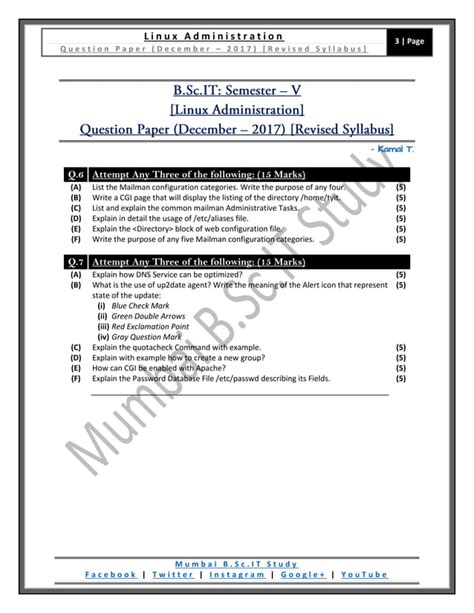 Linux Administration December 2017 Revised Syllabus Question