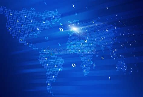 Digital World Map With Binary Code Blue Background Stock Illustration