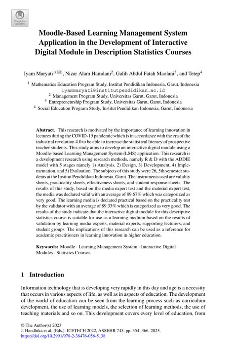 PDF Moodle Based Learning Management System Application In The Development Of Interactive