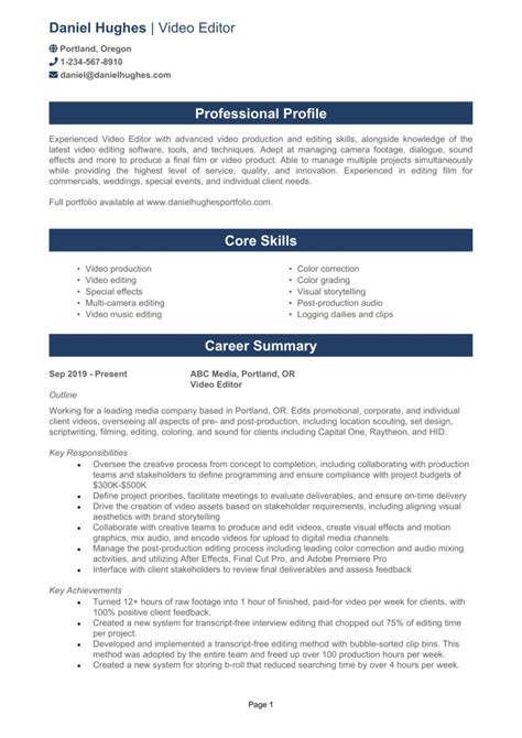 Video Editor Resume Example Guide Get A Top Job