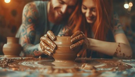 Couple Taking A Pottery Class Together Creative Love And Shared