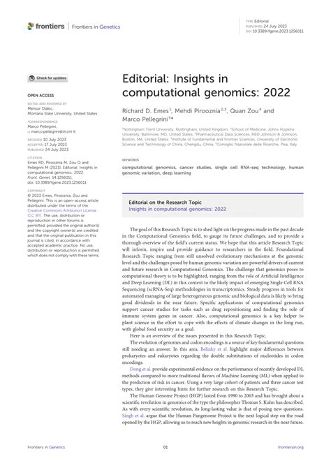 Pdf Editorial Insights In Computational Genomics 2022