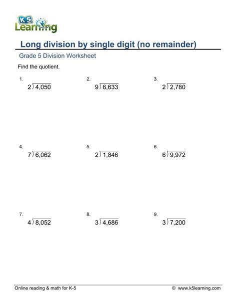 Grade 5 Long Division No Remainders Online Exercise For Live
