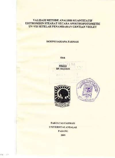 Validasi Metode Analisis Kuantitatif Eritromisin Stearat Secara Spektrofotometri Uv Vis Setelah