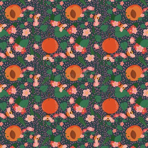 Flat Design Fruit And Floral Pattern Design Vector Illustration Stock