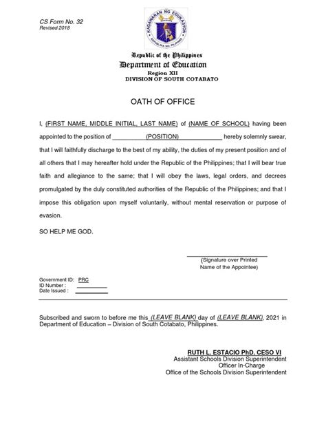 Sample Oath Of Office Pdf