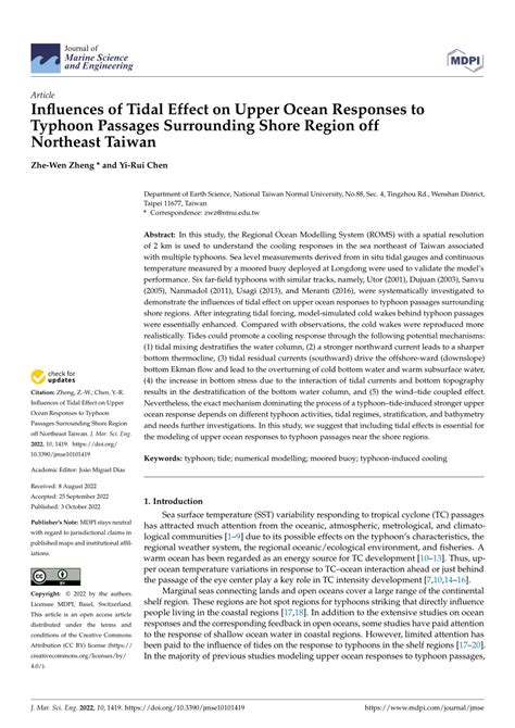 Pdf Influences Of Tidal Effect On Upper Ocean Responses To Typhoon Passages Surrounding Shore