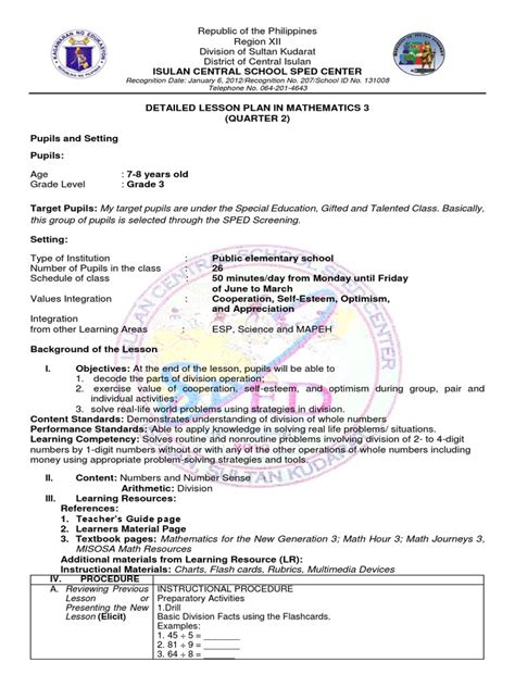 Detailed Lesson Plan In Mathematics 3 Quarter 2 Solving Routine And Nonroutine Problems
