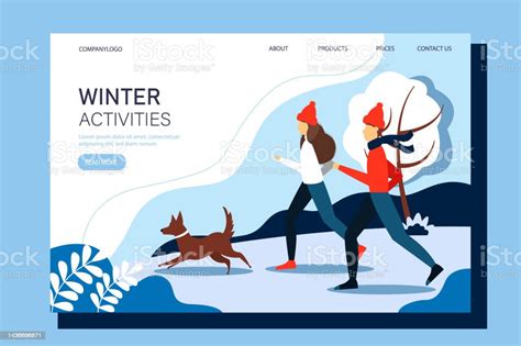 공원에서 개와 함께 달리는 남자와 여자 활동적인 라이프 스타일 야외 레크리에이션의 컨셉 일러스트레이션 평면 스타일의 겨울 그림 12월에 대한 스톡 벡터 아트 및 기타 이미지