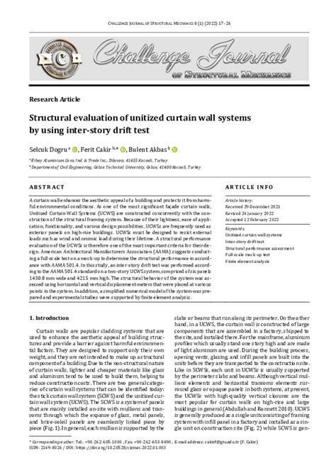 Pdf Structural Evaluation Of Unitized Curtain Wall Systems By Using Inter Story Drift Test
