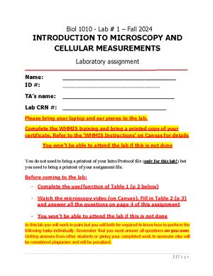 Lab Biol Pre Lab Assignment Calcularions F P A G E Biol Lab