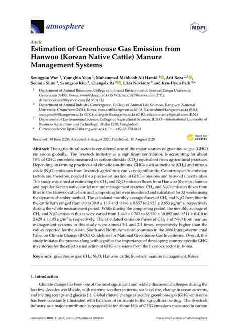 Pdf Estimation Of Greenhouse Gas Emission From Hanwoo Korean Native