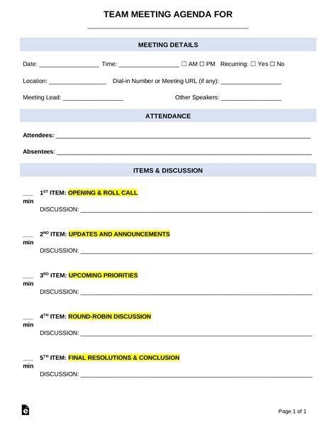 Free Meeting Agenda Templates PDF Word EForms