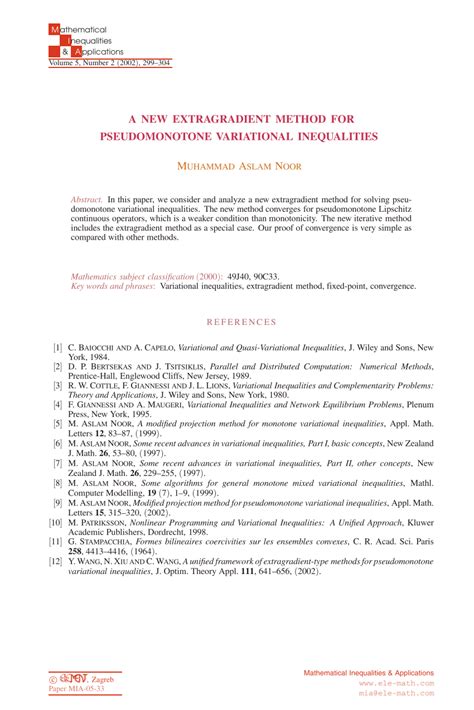 Pdf A New Extragradient Method For Pseudomonotone Variational Inequalities