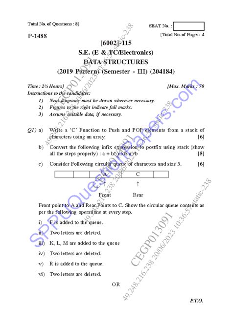 Be Electronics And Telecommunication Engineering Semester 3 2023 May Data Structures Ds Pattern