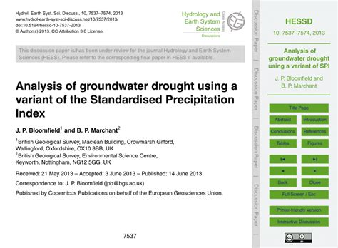 Pdf Analysis Of Groundwater Drought Using A Variant Of The Standardised Precipitation Index