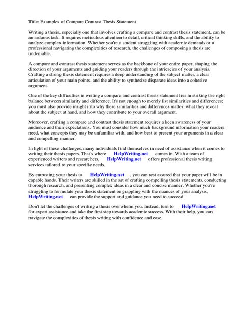 Examples Of Compare Contrast Thesis Statement Pdf