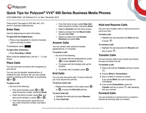 Polycom Vvx 400 Series Quick Tips Pdf Download Manualslib