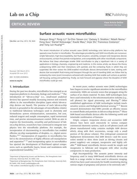 Pdf Surface Acoustic Wave Microfluidics
