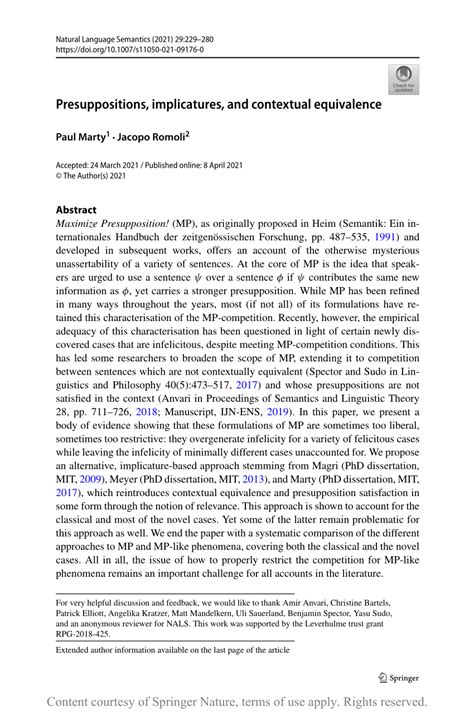 Pdf Presuppositions Implicatures And Contextual Equivalence