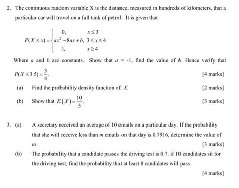 Solved 2 The Continuous Random Variable X Is The Distance