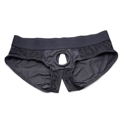 Lace Envy Black Pegging Set With Lace Crotchless Panty Harness And