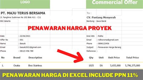 CARA MEMBUAT PENAWARAN HARGA DI EXCEL INCLUDE PPN 11 YouTube