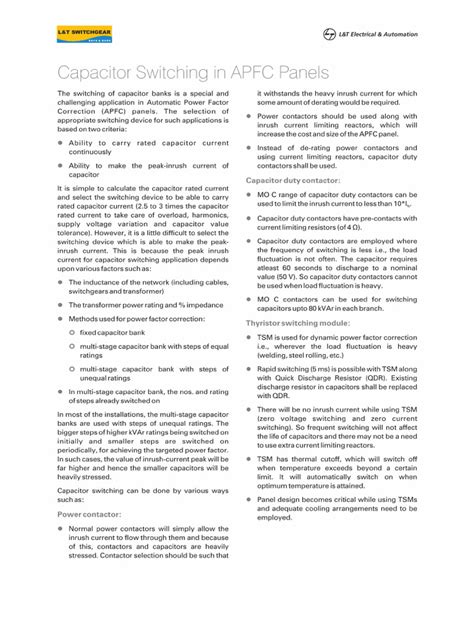 Capacitor Switching In Apfc Panels Pdf