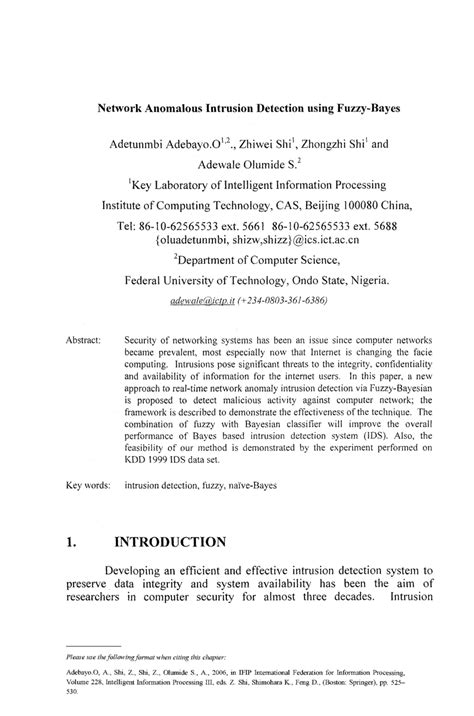 Pdf Network Anomalous Intrusion Detection Using Fuzzy Bayes