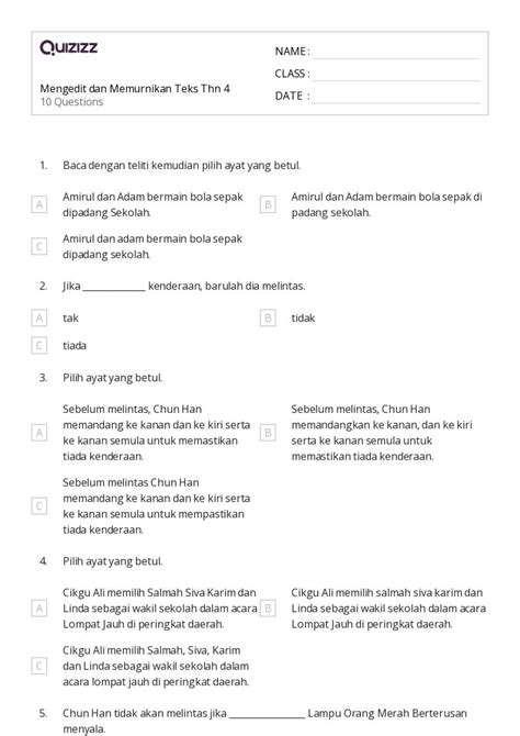 50 Lembar Kerja Mengedit Untuk Kelas 4 Di Quizizz Gratis And Dapat Dicetak
