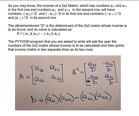 solved as you may know the inverse of a 2×2 matrix which