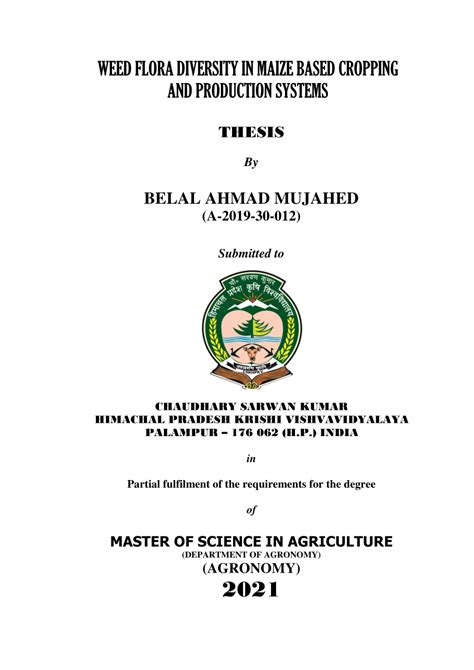 Pdf Weed Flora Diversity In Maize Based Cropping And Production Systems