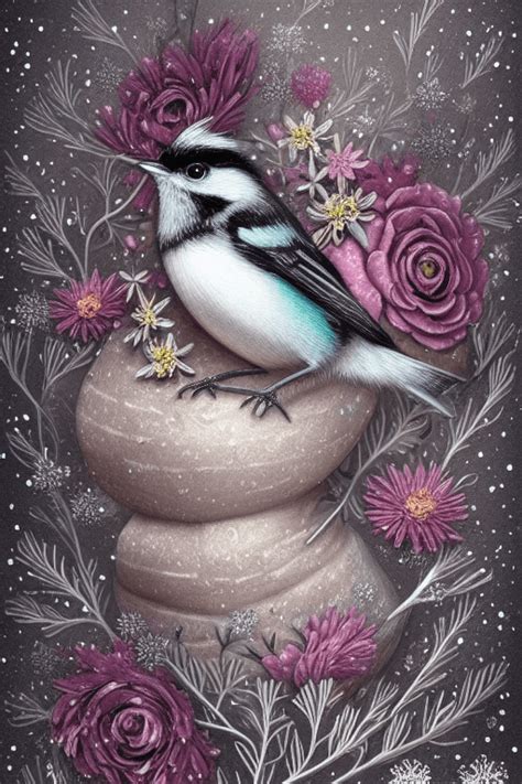 Fantasy Tit With Flowers · Creative Fabrica