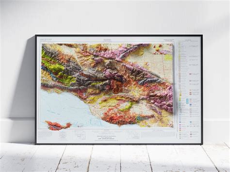 Southern California Geological Map Art Print Shaded Topographic Poster