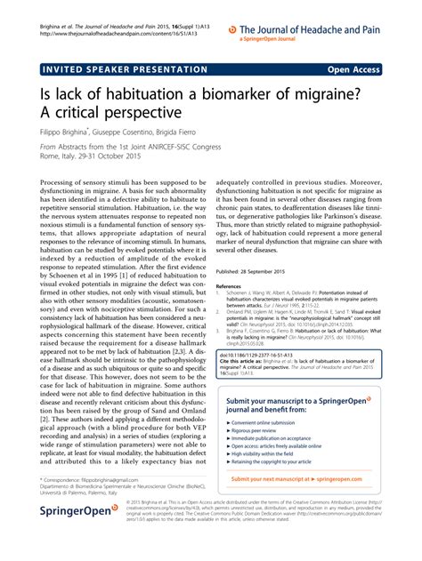 Pdf Is Lack Of Habituation A Biomarker Of Migraine A Critical Perspective