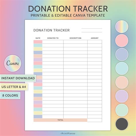 Donation Tracker Printable Tithe Tracker Charitable Donation Financial