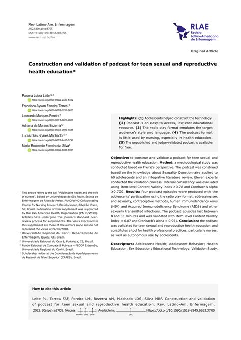 Pdf Construction And Validation Of Podcast For Teen Sexual And Reproductive Health Education