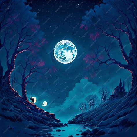 Premium Ai Image 2d Cartoon Moonlight Background