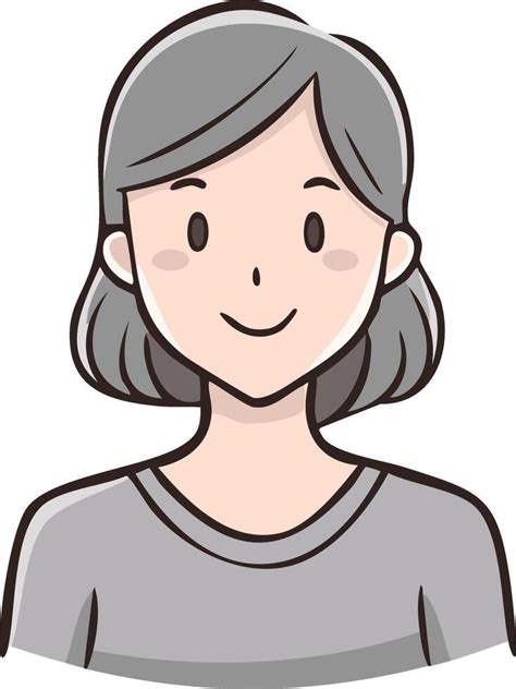 Cartoon Woman Illustration With Gray Hair Smiling Expression Avatar