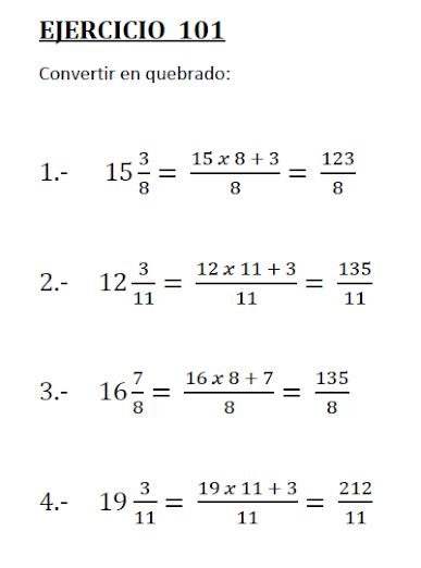 Mas De 3060 Ejercicios Resueltos De Matemática Convertir Un Mixto En