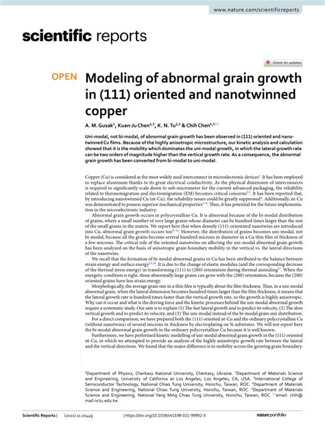 Pdf Modeling Of Abnormal Grain Growth In 111 Oriented And Nanotwinned Copper