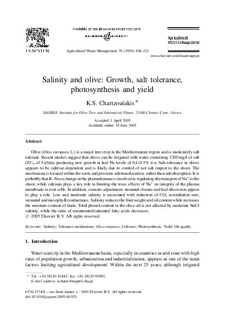 Pdf Salinity And Olive Growth Salt Tolerance Photosynthesis And Yield
