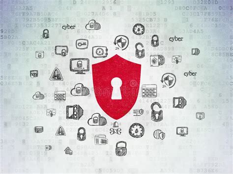 Privacy Concept Shield With Keyhole On Digital Data Paper Background