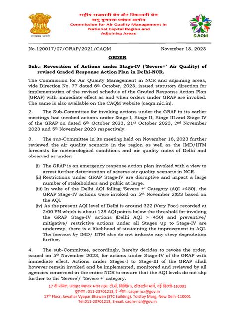 Grap Stage Iv Revocation Order Pdf Delhi New Delhi