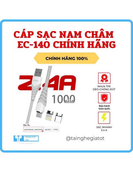 Cáp Sạc Nam Châm 1m Ec 140 Chính Hãng Sạc Từ Tính Thông Minh Cho