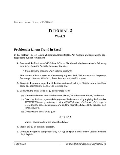 Tutorial 2 Econ2040 Macroeconomic Policy Econ Tutorial 2 Week 3